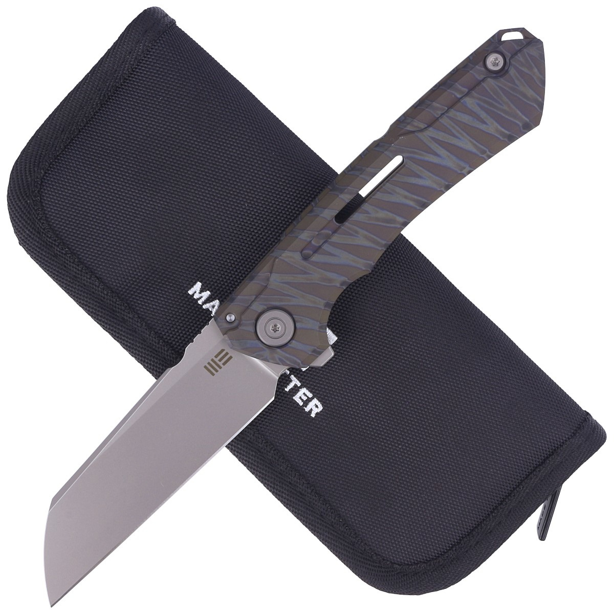 WE Knife Mini Buster Tiger Stripe Titanium, Silver Bead Blasted CPM ...